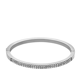 Armreif Fossil "Schmuck Geschenk Edelstahl ELLIS", silber (edelstahlfarben, kristallwei&szlig;, kristallwei&szlig;), Armb&auml;nder, Damen, Edelstahl, Armreif, mit Glasstein