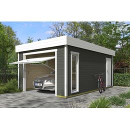 Garage Nordic Holz "BAHAMAS 2", gr&uuml;n (natur), B:360cm H:250,8cm L:540cm, Massivholz, Garagen, BxT: 380x560 cm, 207 cm Einfahrth&ouml;he, mit Schwingtor