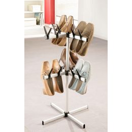 Schuhregal Ruco, grau (aluminiumfarben, schwarz), B:45cm H:90cm T:45cm, Aluminium, Kunststoff, Regale, Schuhregal, Aluminium/Kunststoff, f&uuml;r 16 Paar Schuhe