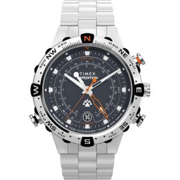 Quarzuhr Timex "TIDE/TEMP/COMPASS", silber (silberfarben), Armbanduhren, Herren, Quarzuhr, Armbanduhr, Herrenuhr,Edelstahlarmband,Datum, bis 10 bar wasserdicht