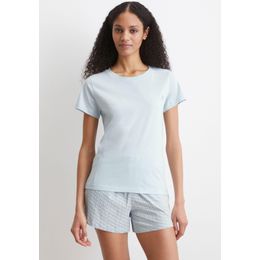 Marc O'Polo Pyjamaoberteil MARC O'POLO "Mix & Match Cotton", Damen, Gr. L, blau (ice blau), Obermaterial: 100% Baumwolle, unifarben, Basic normal, Rundhals, Shirts, Kurzarm, Rundhalsausschnitt, Baumwolle