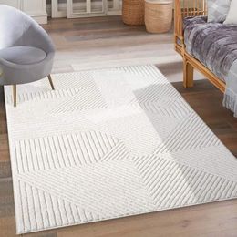 Teppich Carpet City "LOUNGE 0632", beige (creme), B:160cm H:15mm L:230cm, Obermaterial: 100% Polyester, Teppiche, Teppich, Kurzflor-Teppich Modern, Hoch-Tief-Struktur, Wohnzimmer, Schlafzimmer