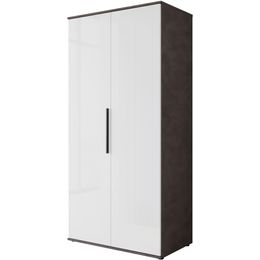 Kleiderschrank OTTO HOME "LAGOS W&auml;scheschrank, Garderobe, schwarze Griffe, Made in Europe", wei&szlig; (matera anthrazit, wei&szlig; hg), B:90,1cm H:187,3cm T:51cm, FSC-zertifizierter Holzwerkstoff, Schr&auml;nke, Kleiderschrank, Moderner Dreht&uuml;renschrank, FSC-zertifiziert, Schlafzimmerschrank