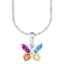 Kette mit Anh&auml;nger Amor "Schmetterling", bunt (silberfarben, pink, hellblau, gr&uuml;n, gelb), Halsketten, M&auml;dchen, Silber 925 (Sterlingsilber), L: 38, mit Zirkonia (synth.)