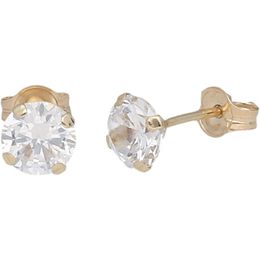 Paar Ohrstecker Firetti "Schmuck Geschenk Gold 375 Ohrschmuck Ohrringe Solit&auml;r Krappenfassung" Gr. 4, gold (gelbgoldfarben, kristallwei&szlig;, kristallwei&szlig;), Ohrringe, Damen, 4, Gelbgold 375, mit Zirkonia (synth.)