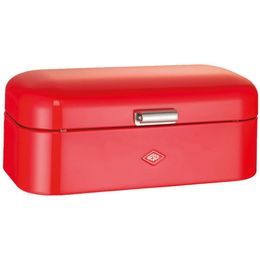 Brotkasten Wesco "Grandy - Brotdose", rot, B:25,5cm H:16,5cm L:41cm, Stahlblech, Lebensmittelaufbewahrungsbeh&auml;lter, Brotkasten, L&uuml;ftungsl&ouml;cher auf der R&uuml;ckseite, Metallschaniere