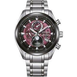 Funkchronograph Citizen "Tsuki-yomi", silber (titansilberfarben, weinrot), Armbanduhren, Herren, Armbanduhr, Herrenuhr, Solar, Titan, Stoppfunktion, Mondphase