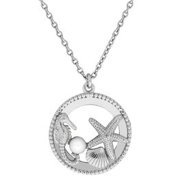 Kette mit Anh&auml;nger Firetti "Schmuck Geschenk Silber 925 Halsschmuck Halskette Ankerkette Maritim", bunt (silberfarben, wei&szlig;), Halsketten, Damen, Perlen Silber 925 (Sterlingsilber), L: 45 B: 1,1mm, Perlen, Silber 925 (Sterlingsilber), mit S&uuml;&szlig;wasserzuchtperle, B:1,1mm