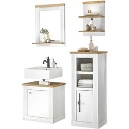 Badm&ouml;bel-Set OTTO HOME "WESTMINSTER, Bad im Landhausstil, 4-teiliges Badezimmer", wei&szlig; (pinie wei&szlig; dekor), B:130cm H:200cm T:46cm, Kastenm&ouml;bel-Sets, Badm&ouml;bel-Set