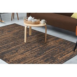 Teppich Kayoom "Kalea 125", gelb, B:80cm H:8mm L:150cm, Polyester, Teppiche, Teppich, Flachgewebeteppich mit Relief-Design, Used-Look, moderne Farben