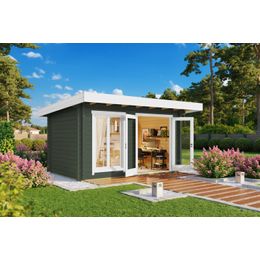 Gartenhaus Nordic Holz "DORSET 71", gr&uuml;n (gr&uuml;ngrau), Fu&szlig;boden im Gartenhaus, ohne Dacheindeckung, Massivholz, Gartenh&auml;user, Gartenhaus