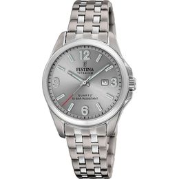Quarzuhr Festina "Calendario Titanium", silber (titansilberfarben, grau), Armbanduhren, Damen, Quarzuhr, Armbanduhr, Damenuhr, analog, Tag