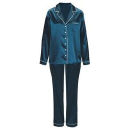 Pyjama s.Oliver, Damen, Gr. 34, dunkelgr&uuml;n, Webqualit&auml;t, Obermaterial: 95% Polyester, 5% Elasthan, unifarben mit Farbeinsatz, regular fit lang, V-Ausschnitt, Manschette, Homewear-Sets Pyjama, mit Schlafmaske