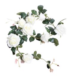 Kunstblume BOTANIC-HAUS "Rosengirlande Dijon", wei&szlig;, B:10cm H:10cm T:140cm &Oslash;:10cm, Kunststoff, Kunstpflanzen