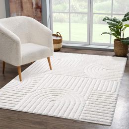 Designteppich Carpet City "FOCUS765", beige (creme), B:200cm H:20mm L:290cm, Obermaterial: 100% Polypropylen, Teppiche, Boho-Design, Hochtief-Muster/ 3D-Effekt, Skandinavisch, Wohnzimmer