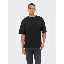Only & Sons Rundhalsshirt ONLY & SONS "ONSCASPIAN AUT SS TEE", Herren, Gr. S, schwarz, Jersey, Obermaterial: 61% Baumwolle, 22% Elastomultiester, 17% Polyester, unifarben, normal normal, Rundhals, Shirts Rundhalsshirt, Baumwollmischung, regular fit