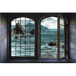 Wandsticker queence "Meer", blau, B:60cm H:40cm, Vinyl, Wandtattoos, Wandsticker, Wandbild, selbstklebend, 3D, Fenster
