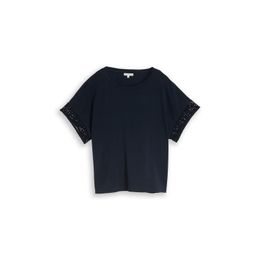 Tom Tailor Damen Loose Fit T-Shirt mit Crochet-&Auml;rmeln, blau, Uni, Gr. M