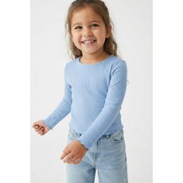 Langarmshirt KIDS Only "KOGNELLA L/S O-NECK TOP JRS NOOS", M&auml;dchen, Gr. 110/116, blau (open air), Jersey, Obermaterial: 65% Polyester, 30% Viskose, 5% Elasthan, unifarben, regular fit normal, Rundhals, gewellter Abschluss, Shirts Langarmshirt, Materialmix
