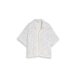 Tom Tailor Denim Damen Boxy Fit Bluse mit Leinenanteil, wei&szlig;, Gemustert, Gr. XL