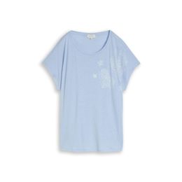 Tom Tailor Damen Plus Size - T-Shirt mit Leinenanteil, blau, Uni, Gr. 48
