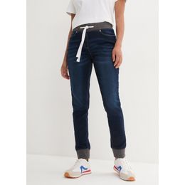 bonprix Boyfriend Jeans Mid Waist Bequembund, blau, Gr.56, Legere Schlupfjeans mit Sweatb&uuml;ndchen, 95% Baumwolle