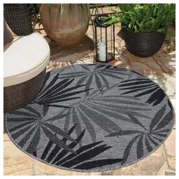 Outdoorteppich Carpet City "DUO RUG 5771", grau (anthrazit), H:5mm &Oslash;:120cm, Obermaterial: 100% Polypropylen, Teppiche, Outdoorteppich, Wendeteppich Wetterfest In- & Outdoor, Balkon, Terrasse, Wohnzimmer