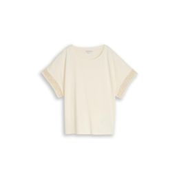 Tom Tailor Damen Loose Fit T-Shirt mit Crochet-&Auml;rmeln, wei&szlig;, Uni, Gr. M