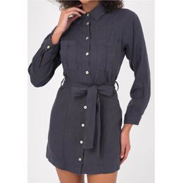 Jerseykleid FRESHLIONS "Belinda", Damen, Gr. S, EURO-Gr&ouml;&szlig;en, blau (dunkelblau), 100% Leinen, unifarben, kurz, ohne Ausschnitt, Kleider Jerseykleid, mit praktischem Bindeband