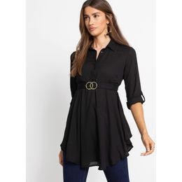 bonprix Longbluse, schwarz, Gr.46, Modische Bluse im Long-Stil mit G&uuml;rtel