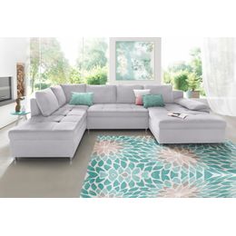 Wohnlandschaft Home Affaire "Labene U-Form", silber, B:326cm H:82cm T:90cm, Struktur fein (95% Polyester, 5% Polyamid);Luxus-Microfaser ALTARA NUBUCK (100% Polyester);Kunstleder SOFTLUX / Struktur (100% Polyester);Struktur (100% Polyester), Sofas, Wohnlandschaft, wahlweise mit Bettfunktion und Bettkasten