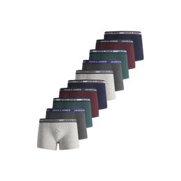 Jack & Jones Boxershorts JACK & JONES "Boxershort JACOLIVER TRUNKS 10 PACK JNR NOOS 10er Pack", M&auml;dchen, Gr. 140, bunt (grau, blau, gr&uuml;n, rot), Obermaterial: 95% Baumwolle CO. 5% Elasthan EL., Unterhosen