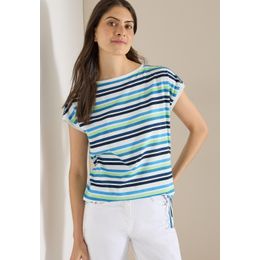Rundhalsshirt Cecil, Damen, Gr. L (42), bunt (sporty denim blau), Web, 100% Baumwolle, gestreift, comfort fit normal, U-Boot-Ausschnitt, normaler Saum, Shirts Rundhalsshirt, im Streifendesign