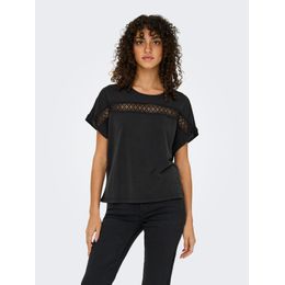 Kurzarmshirt Only "ONLFREE LIFE S/S LACE PANEL TOP JRS", Damen, Gr. L, schwarz, Jersey, Obermaterial: 70% Modal, 30% Polyester, unifarben, Rundhals, Shirts