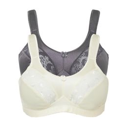 Entlastungs-BH bonprix, Damen, Gr. 110, Cup C, beige (champagner, anthrazit), Obermaterial: 84% Polyamid, 16% Elasthan. Futter: 100% Polyamid. Spitze: 100% Polyamid, unifarben, BHs Entlastungs-BH, mit gepolsterten Tr&auml;gern, mit elastischem Unterbrustgummi