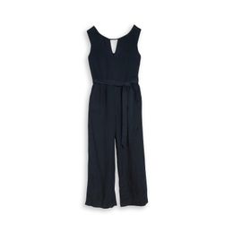 Tom Tailor Damen Jumpsuit mit Leinenanteil, blau, Uni, Gr. 36