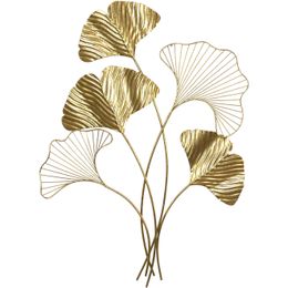 Wanddekoobjekt "Wanddekoration", gold (goldfarben), B:60cm H:79cm T:3cm, Metall, HOFMANN LIVING AND MORE, Wanddekoobjekte, Ginkgo-Bl&auml;tter goldfarben