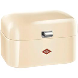 Brotkasten Wesco "Single Grandy - Brotdose", braun (mandel), B:26,8cm H:17,5cm L:22cm, Stahlblech, Lebensmittelaufbewahrungsbeh&auml;lter, Brotkasten, L&uuml;ftungsl&ouml;cher auf der R&uuml;ckseite, Metallschaniere