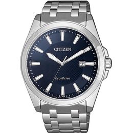 Solaruhr Citizen, silber (silberfarben, dunkelblau), Armbanduhren, Herren, Armbanduhr, Herrenuhr, Datum, Saphirglas, Edelstahlarmband