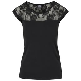 Kurzarmshirt Urban Classics "Urban Classics Damen Ladies Top Laces Tee", Damen, Gr. S, schwarz, 100% Baumwolle, unifarben, slim fit, Rundhals, Shirts