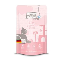 MjAMjAM Quetschie Kitten saftiges H&uuml;hnchen mit Lachs&ouml;l Katzen-Nassfutter getreidefrei 12x125g