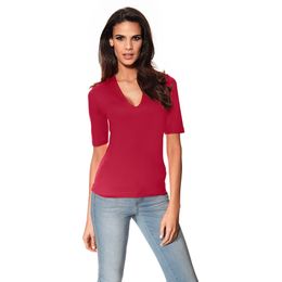 V-Shirt Heine "V-Shirt", Damen, Gr. 36, rot, 90% Polyamid, 10% Elasthan, unifarben, V-Ausschnitt, Shirts