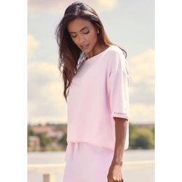 3/4-Arm-Shirt ELBSAND, Damen, Gr. 32/34, rosa, Feinstrick, Obermaterial: 55% Baumwolle, 45% Nylon, unifarben, weit h&uuml;ftlang, U-Boot-Ausschnitt, eingesetzt, Shirts 3/4-Arm-Shirt, mit U-Boot Ausschnitt, Loungewear