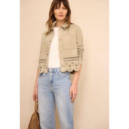 Lederimitatjacke STREET ONE STUDIO, Damen, Gr. 38, warm beige, Samt, 94% Polyester, 6% Elasthan, unifarben, regular fit normal, V-Ausschnitt, abgesteppt, Jacken, mit Knopfleiste