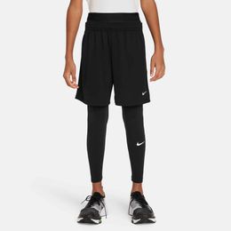 Leggings Nike "B NP DF TIGHT 24", Jungen, Gr. L (152/158), N-Gr, schwarz, schwarz, wei&szlig;, Obermaterial: 90% Polyester, 10% Elasthan, Hosen Leggings, mit verst&auml;rkten Kniebereichen, sportlicher Stil