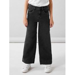 Weite Jeans name it "NKFROSE f&uuml;r M&auml;dchen mit weitem Bein und High Waist", M&auml;dchen, Gr. 158, N-Gr, schwarz (schwarz denim), Denim/Jeans, Obermaterial: 74% Baumwolle, 24% Polyester, 1% Elasthan, 1% Viskose, unifarben, loose fit, Jeans, unifarben, casual, loose fit, Baumwollmischung, Denim