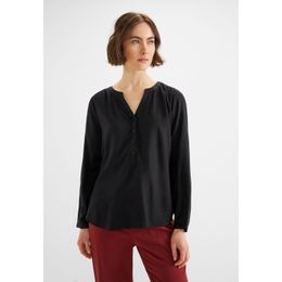 Langarmbluse Street One, Damen, Gr. 34, schwarz, Stoff, 100% Viskose, unifarben, klassisch h&uuml;ftbedeckend, Rundhals, B&uuml;ndchen, Blusen, mit geschlitztem Rundhalsausschnitt