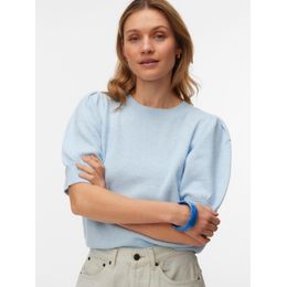 V&eacute;ro Moda Rundhalspullover VERO MODA "VMDOFFY 2/4 O-NECK PULLOVER GA NOOS", Damen, Gr. M, cashmere blau detail:melange, Strick, Obermaterial: 94% Polyester, 3% Elasthan, 3% Nylon, meliert, regular fit normal, Rundhals, Puff&auml;rmel Strickb&uuml;ndchen, Pullover Rundhalspullover, mit kurzen Puff&auml;rmeln
