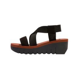 Keilsandalette Fly London "Fly London Sandalen Leder/Textil", Damen, Gr. 38, schwarz (schwarz, braun), Leder, Textil, Schuhe