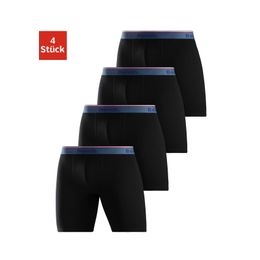 Langer Boxer Bench., Herren, Gr. S, 4 Stk., schwarz, Jersey, Obermaterial: 95% Baumwolle, 5% Elasthan, unifarben, Unterhosen, Unterhosen mit schmalen Streifen im Logo-Webbund
